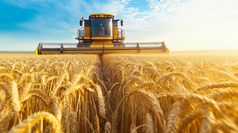 Harvester Machine To Harvest Wheat Field Working. Process of Gathering ...