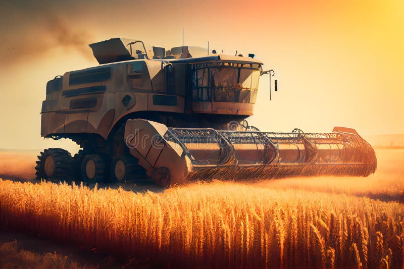 Harvester Working on a Wheat Crop. Harvester Machine To Harvest Wheat ...