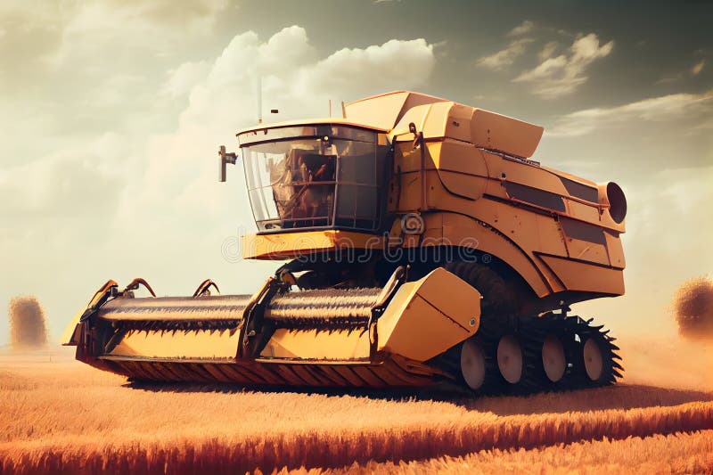 Harvester Working on a Wheat Crop. Harvester Machine To Harvest Wheat ...