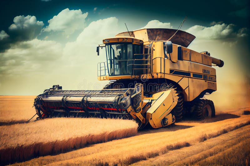 Harvester Working on a Wheat Crop. Harvester Machine To Harvest Wheat ...