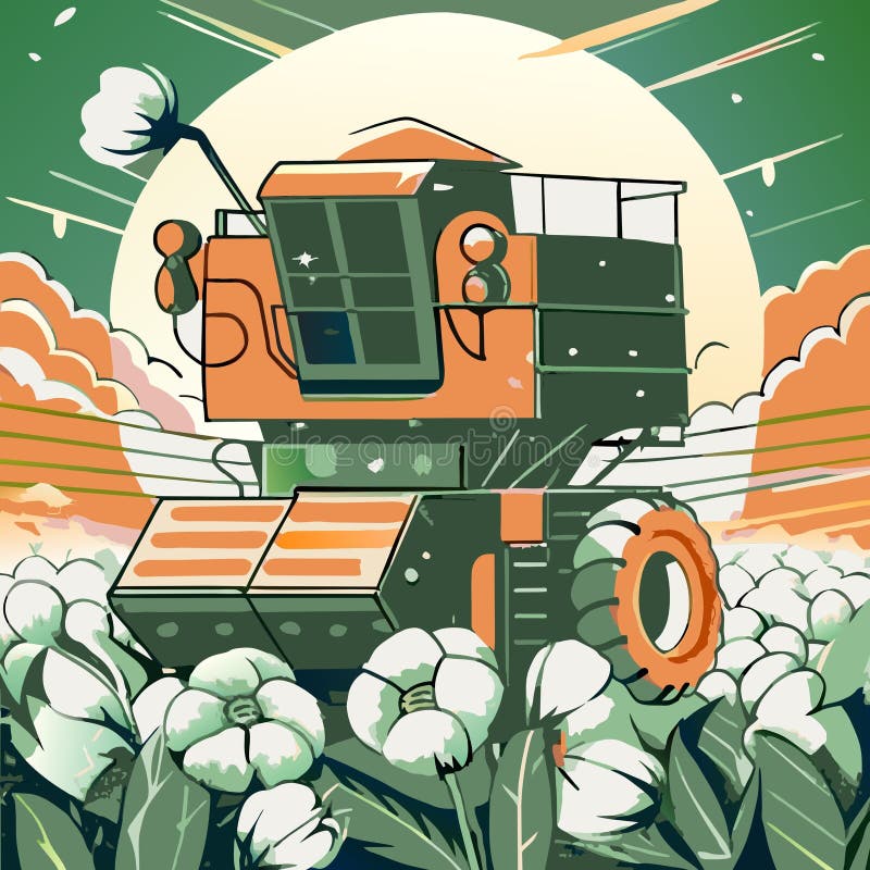 Harvesting Machine Working in a Cotton Field. Textile Production ...