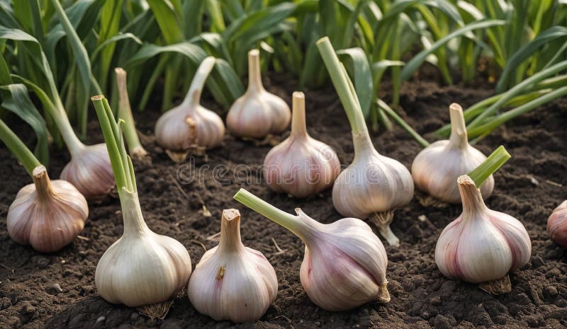 Harvesting Richness Vibrant Garlic Crop in Lush Field Stock ...