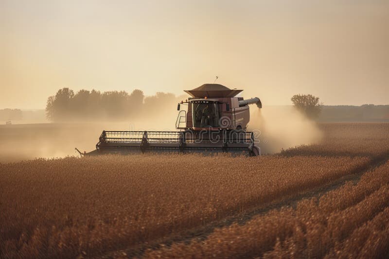 Harvesting of Soybean Field with Combine Stock Image - Image of farming ...