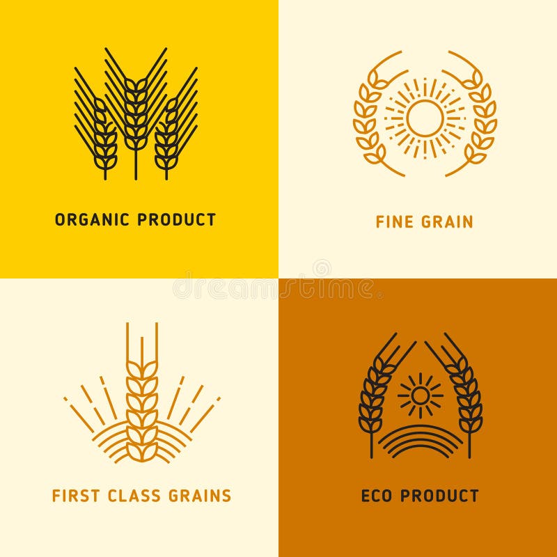 Harvesting Vector Logos with Wheat Grains Stock Vector - Illustration ...