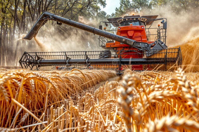 Harvesting Wheat on a Combine in Poly in the Fall, Farm, Work Stock ...