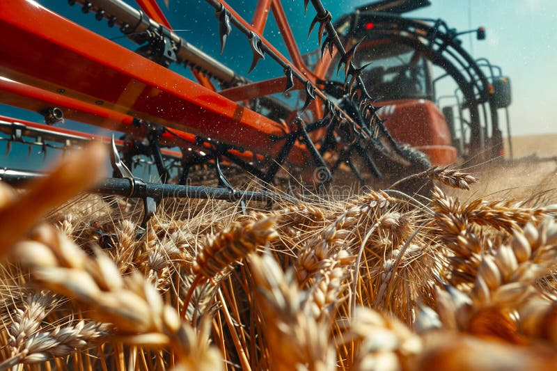Harvesting Wheat on a Combine in Poly in the Fall, Farm, Work Stock ...