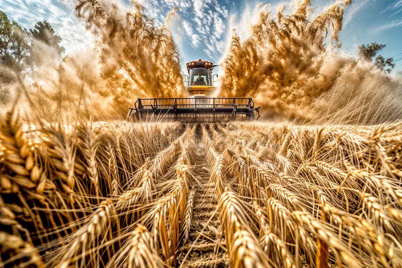 Harvesting Wheat on a Combine in Poly in the Fall, Farm, Work Stock ...