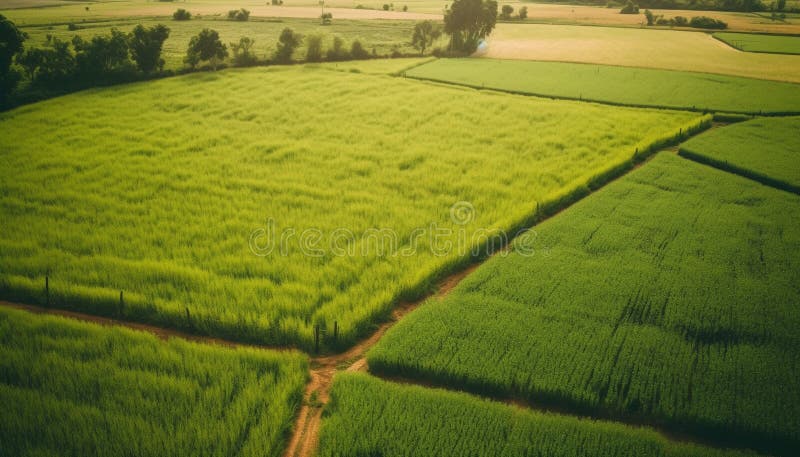 Harvesting Wheat on Idyllic Farm, Panoramic View of Rolling Landscape ...