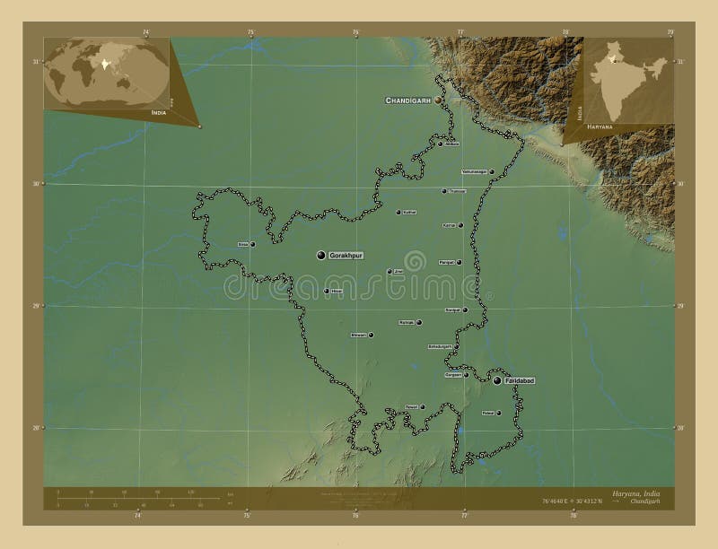 Haryana, India. Physical. Labelled Points of Cities Stock Illustration ...