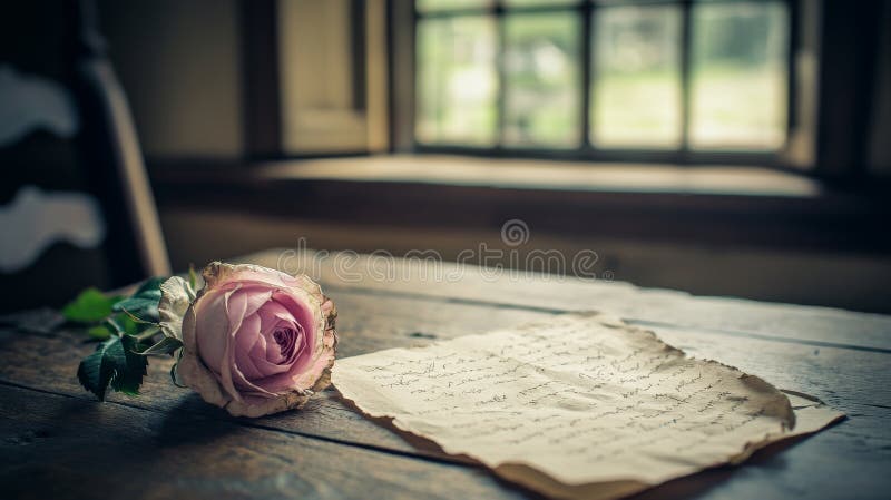 It Has a Handwritten Message on Top of a Rose Stock Image - Image of ...