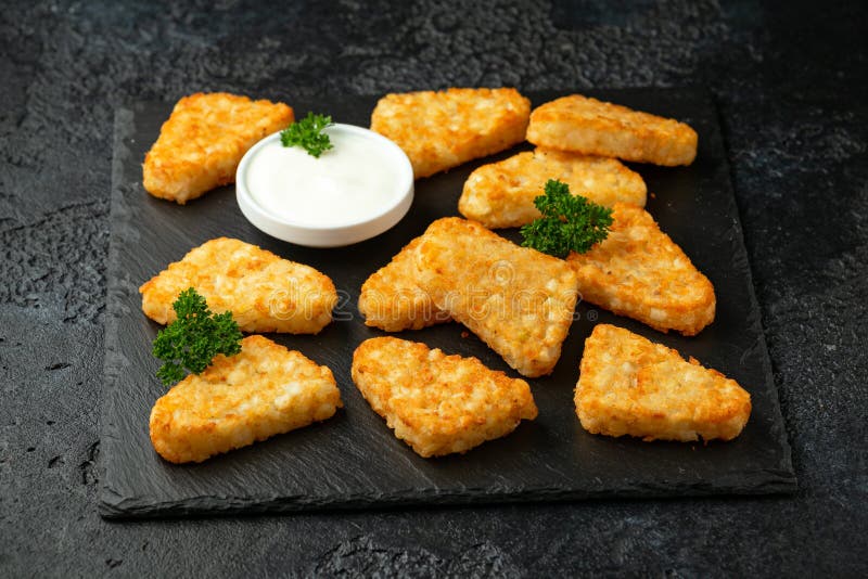 Hash Brown Potato Patties on Rustic Stone Board Stock Image - Image of ...