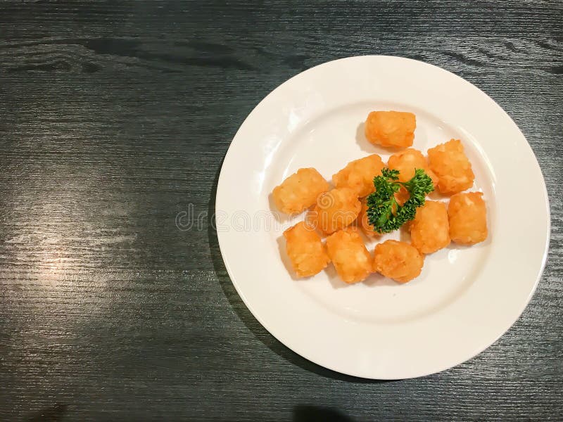 Hash browns on plate stock image. Image of deep, catsup - 94964173