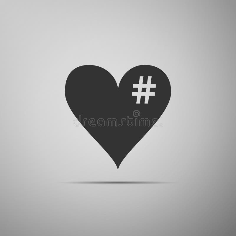 The Hash Love Icon. Hashtag Heart Symbol Icon Isolated with Long Shadow ...
