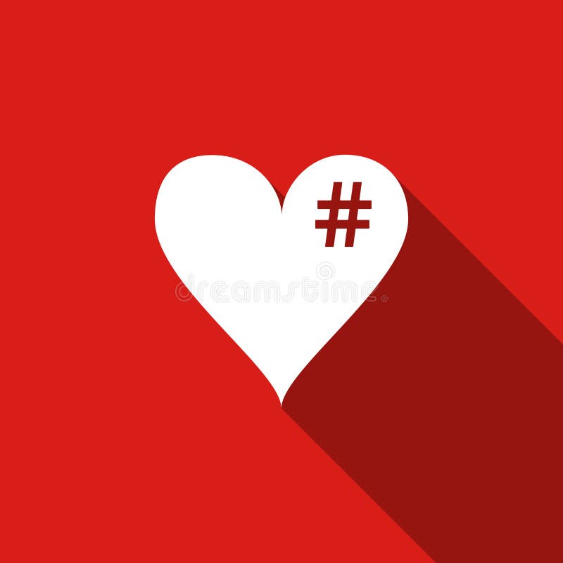 The Hash Love Icon. Hashtag Heart Symbol Icon Isolated with Long Shadow ...