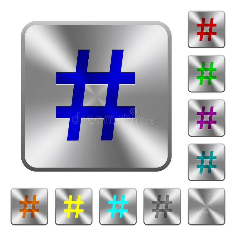 Hash Tag Rounded Square Steel Buttons Stock Vector - Illustration of ...
