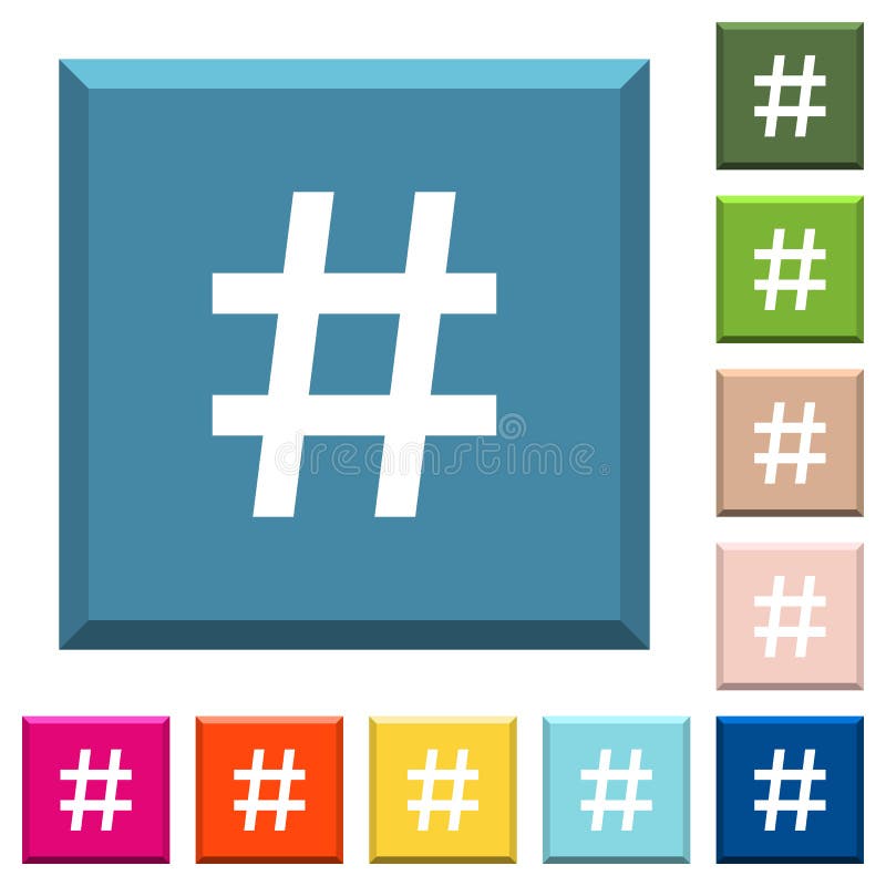 Hash Tag White Icons on Edged Square Buttons Stock Vector ...
