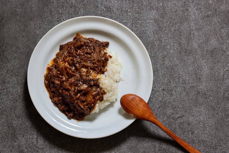 Hashed Beef with Rice on the White Dish on the Table. Stock Image ...