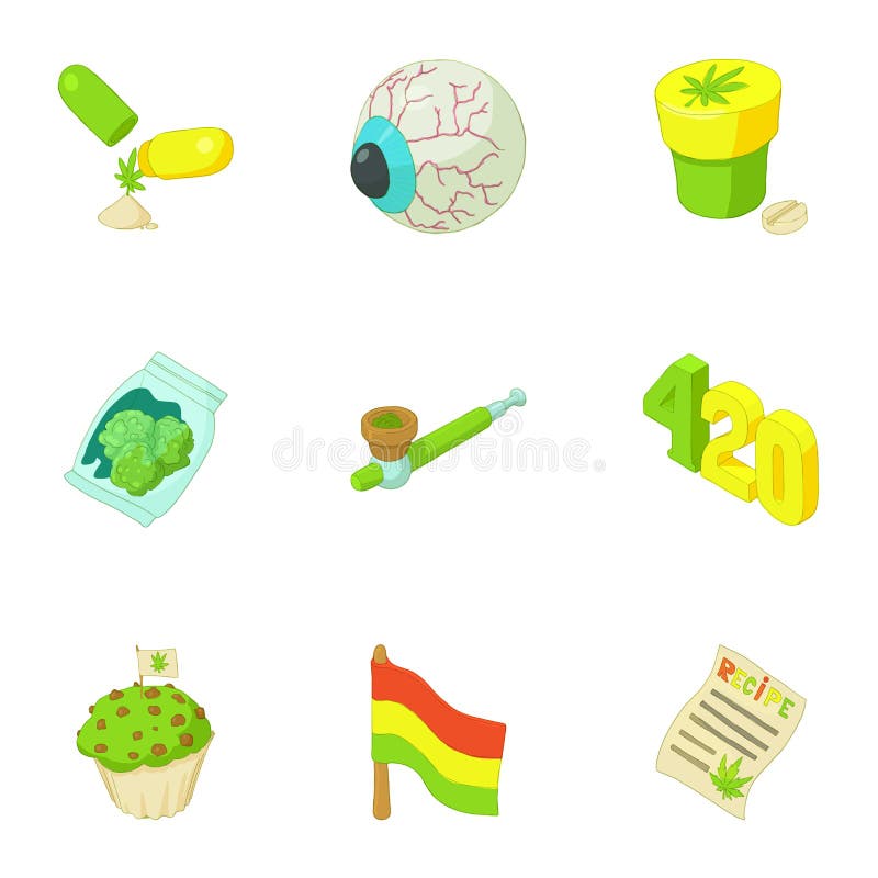 Hashish Icons Set, Cartoon Style Stock Vector - Illustration of herb ...