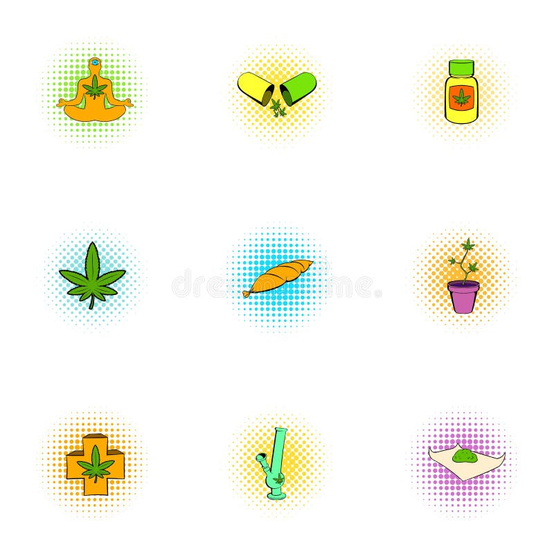 Hashish Icons Set, Pop-art Style Stock Vector - Illustration of cross ...