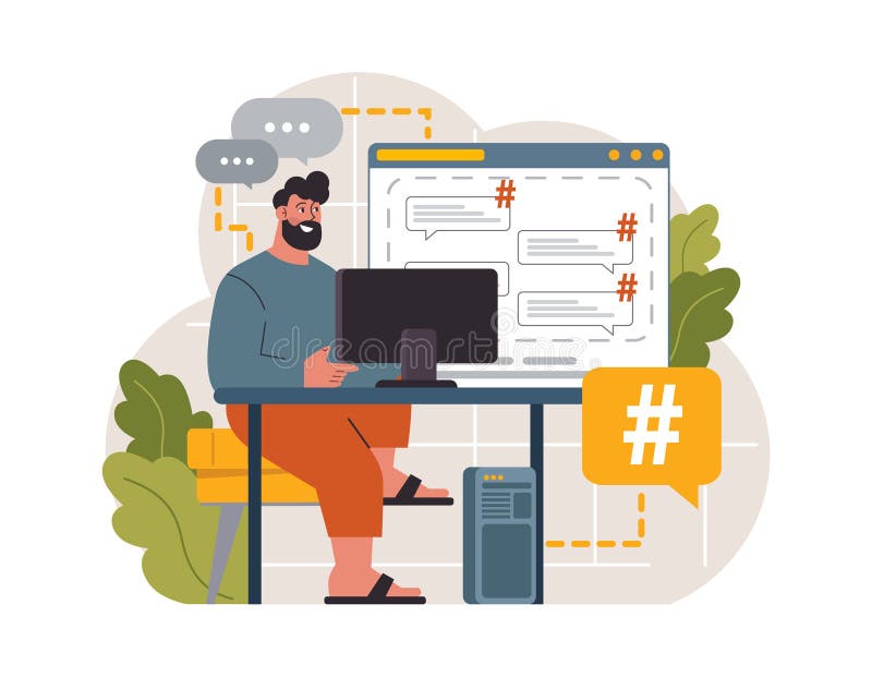 Hashtag. Character Using Digital Device for Sending Posts and Sharing ...