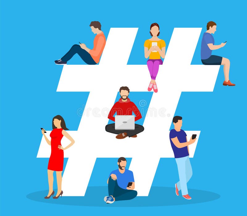 Hashtag Concept. People Using Mobile Stock Vector - Illustration of ...