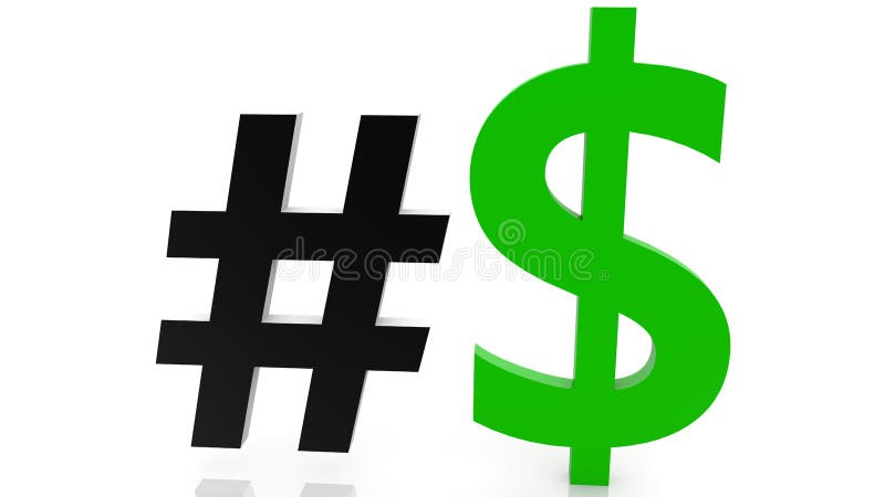 Hashtag and Dollar Sign on White Stock Illustration - Illustration of ...