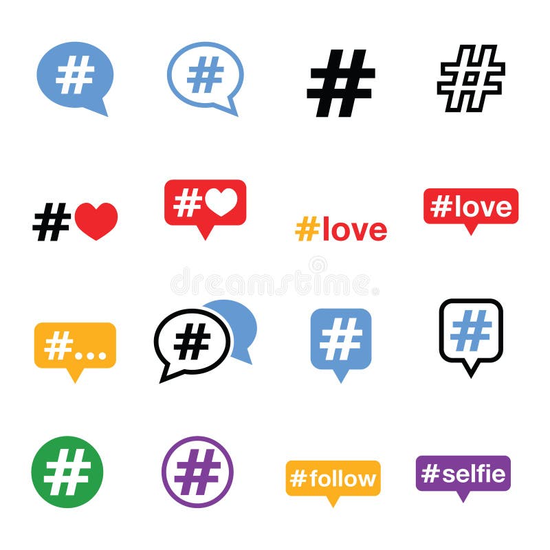 Hashtag, Set Di Icone Dei Social Media Illustrazione Vettoriale ...