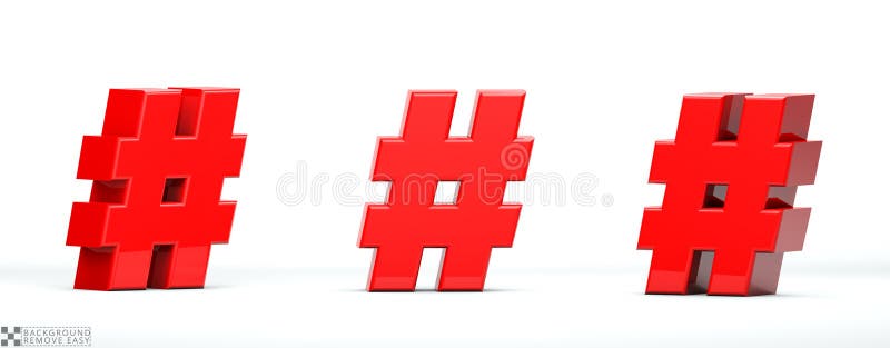 Hashtag of Red Color in 3 Positions. 3d Render Illustration at ...