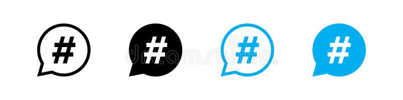 Hashtag Set Vector Icon in Bubble, Flat Style. Social Media Tag Button Stock Vector ...