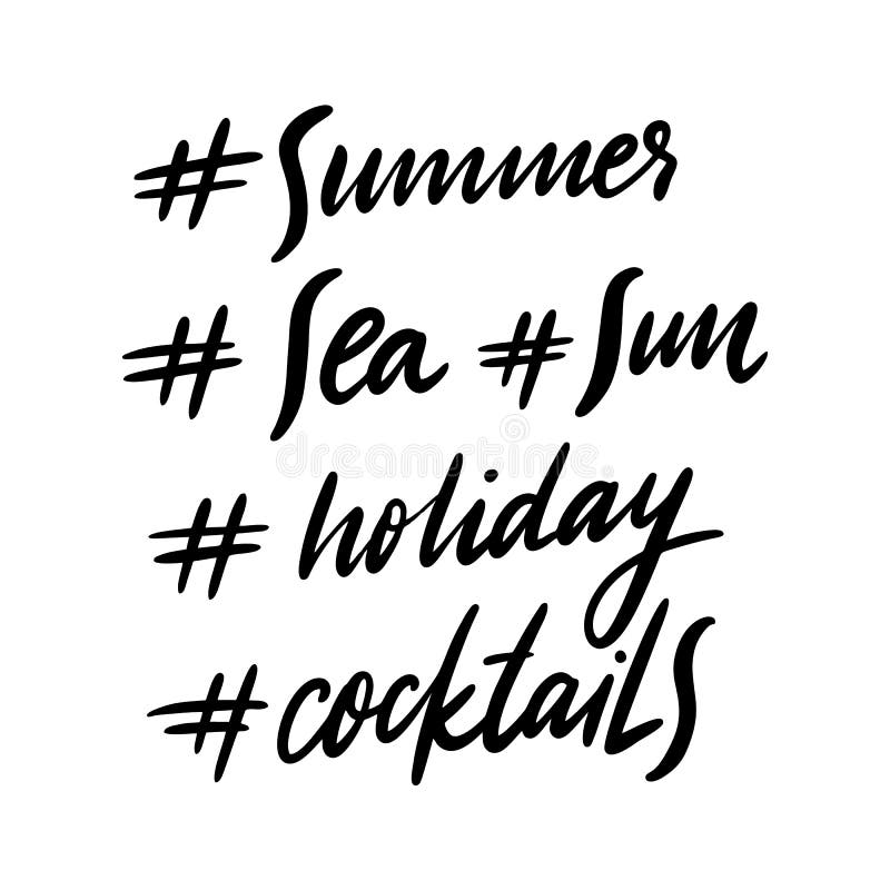 Hashtag Summer Set. Hand Drawn Vector Phrase From A Social Network ...