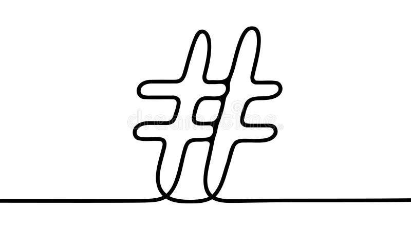 Hashtag Symbol. One Line Continuous Hashtag. Line Art, Outline, Single ...