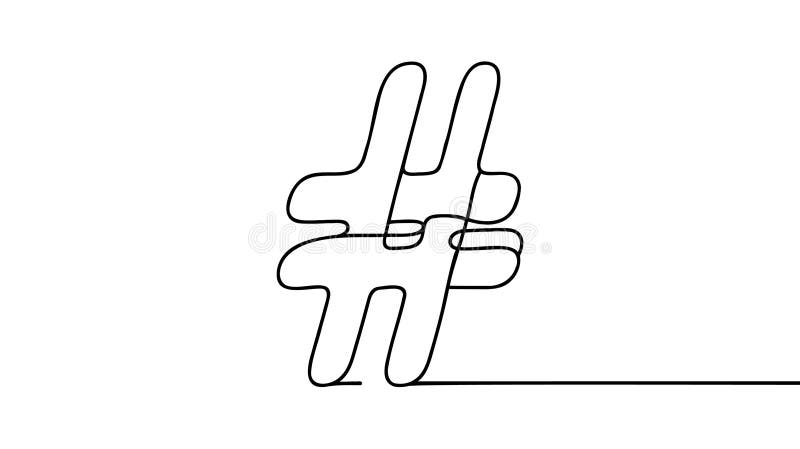 Hashtag Symbol. One Line Continuous Hashtag. Line Art, Outline, Single ...