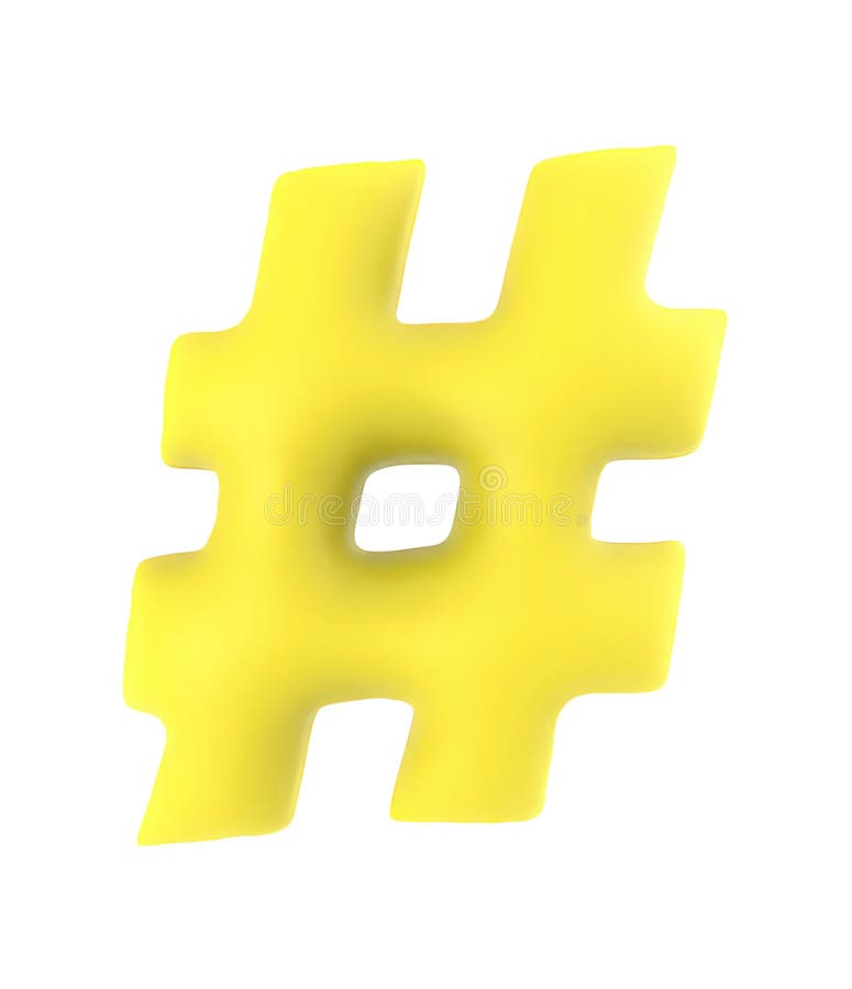 Hashtag Symbol Yellow Cartoon Font Isolated - 3d Rendering Stock ...
