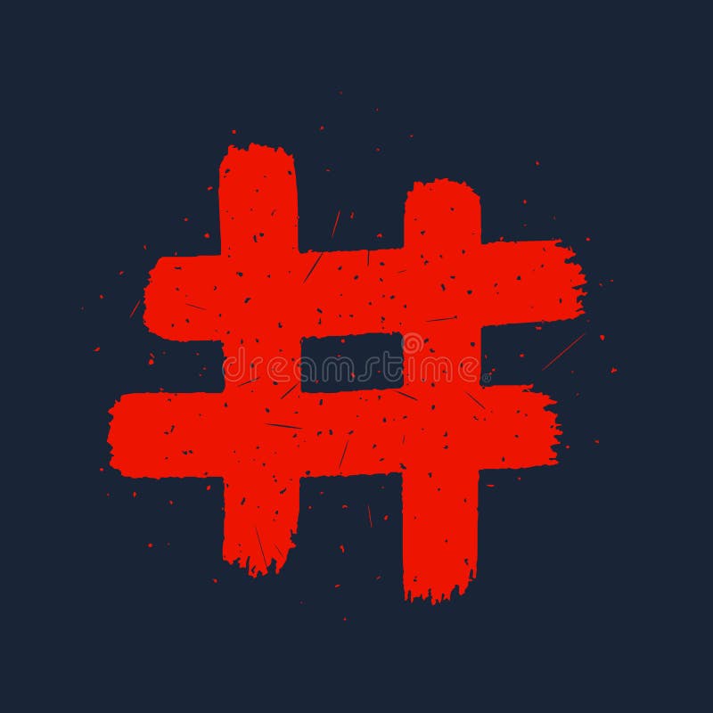 Hashtag, Vector Ink Painted Red Tag on Dark Background. Hand Drawn ...