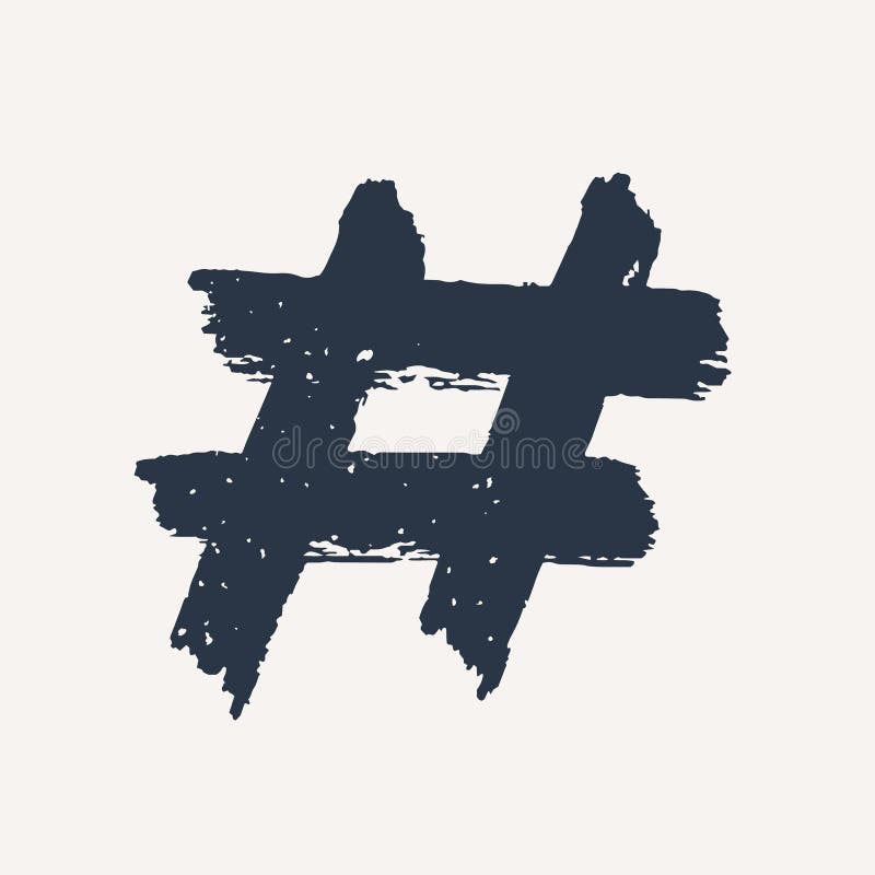 Hashtag, Vector Ink Painted Tag Icon on White Background. Hand Drawn ...
