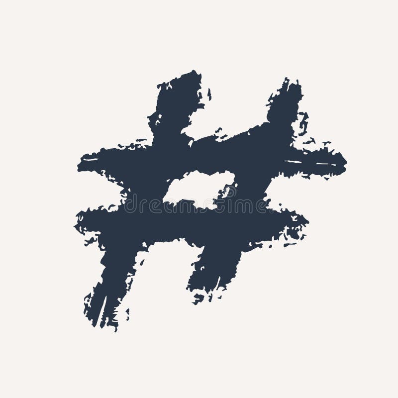Hashtag, Vector Ink Painted Tag Icon on White Background. Hand Drawn ...