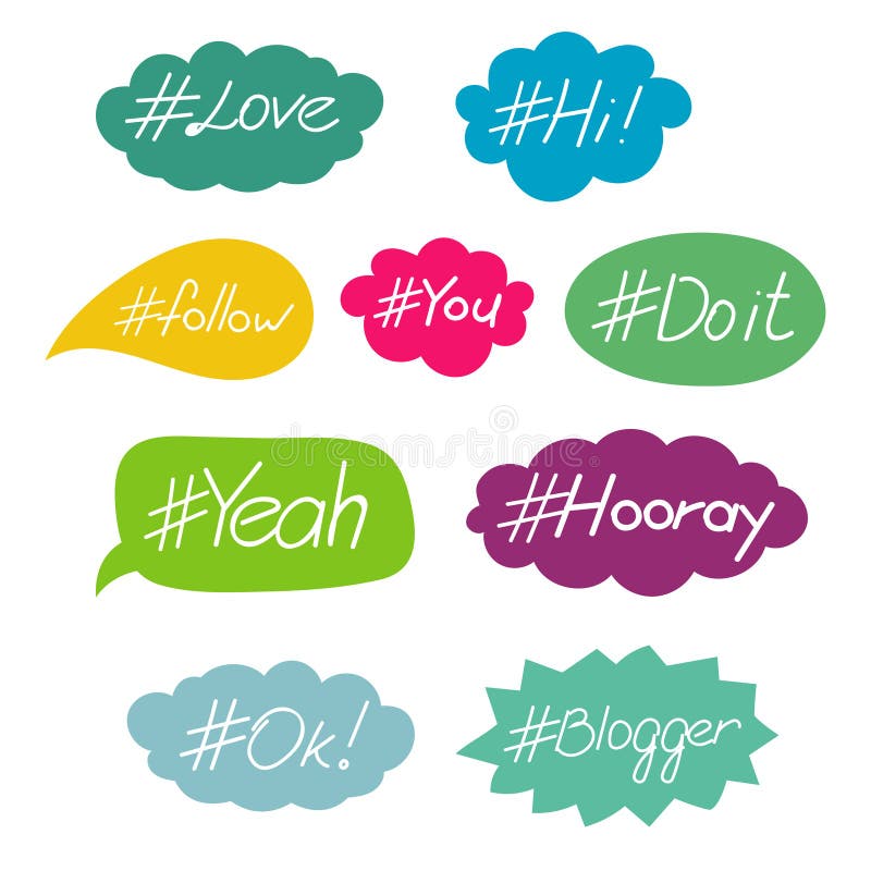 Hashtag Words in Speech Bubble Vector Set Stock Vector - Illustration ...