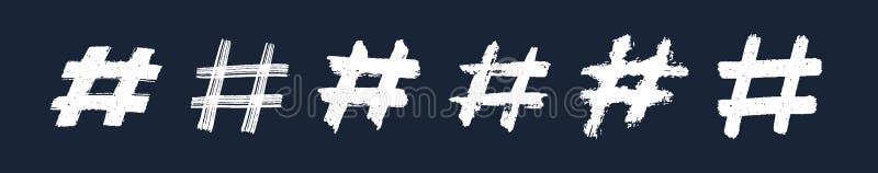Hashtags, Vector Ink Painted Tag Icons on White Background. Hand Drawn ...
