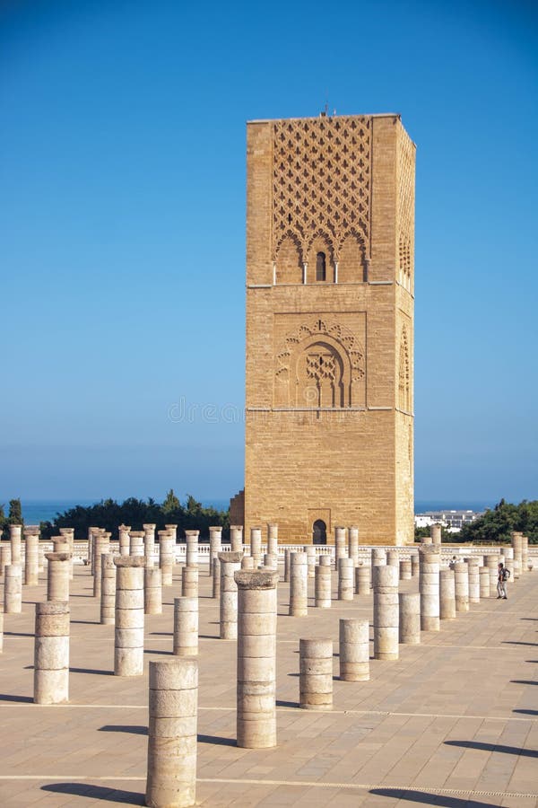 Hassan Tower at Rabat, Morocco Stock Image - Image of mausoleum ...