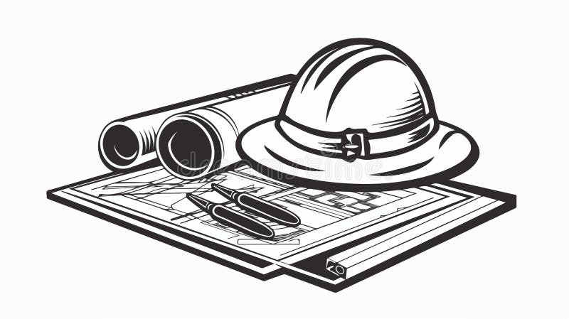 Architectural Blueprint with Hard Hat Icon for Construction Industry ... Architectural Blueprint with Hard Hat Icon for Construction Industry ...