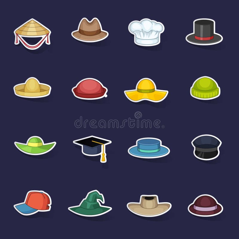 Hat Cap Icons Set Vector Sticker Stock Vector - Illustration of ...