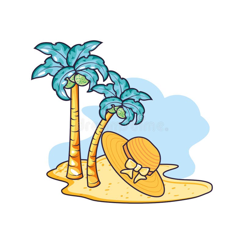 Hat Female Wicker in the Beach Stock Illustration - Illustration of ...