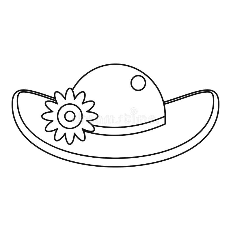 Hat with Flower Icon, Outline Style Stock Vector - Illustration of line ...