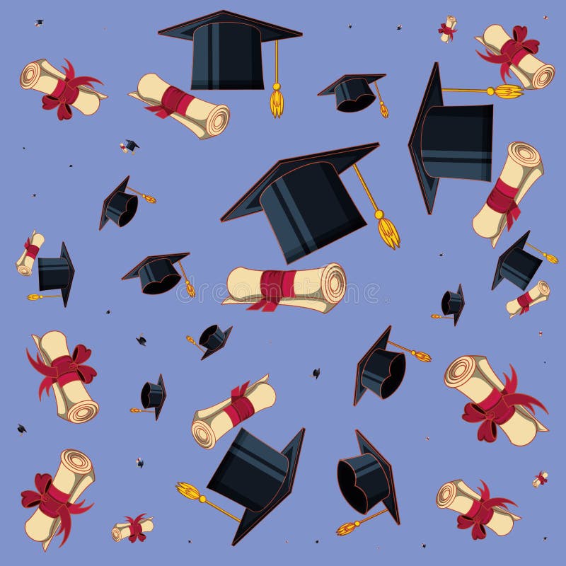 Hat Graduation with Certificate Pattern Stock Vector - Illustration of ...