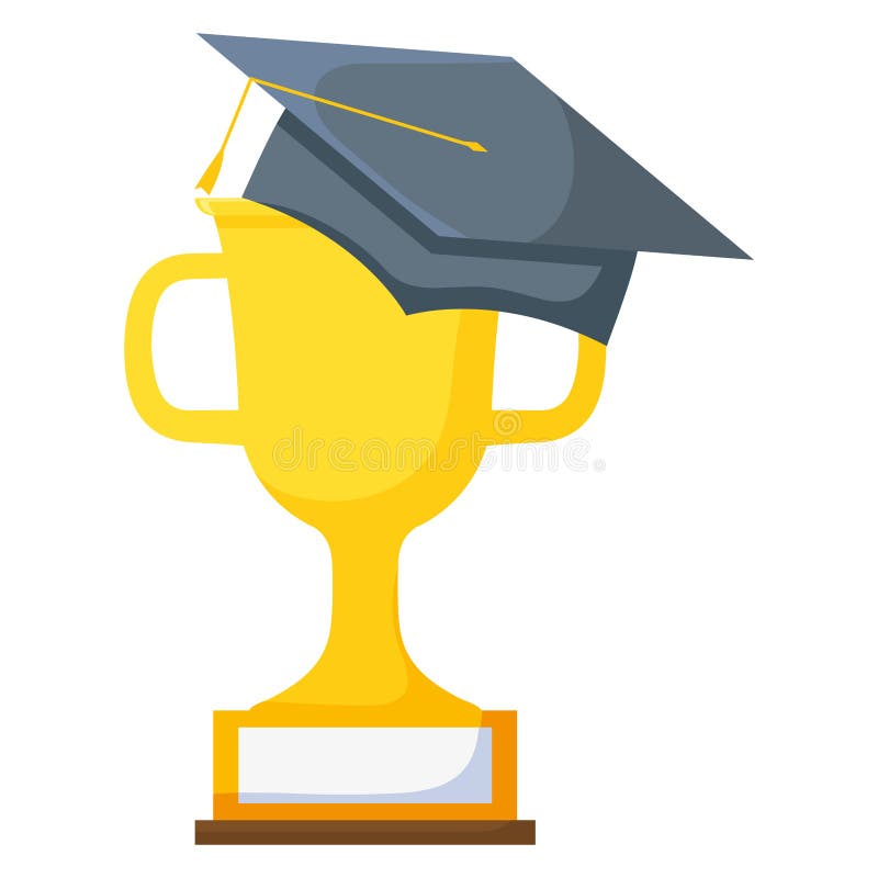 Trophy Cup With Hat Graduation Award Isolated Icon Stock Vector ...