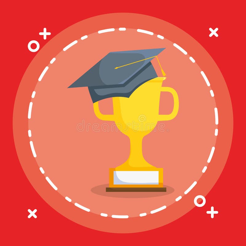 Hat Graduation with Trophy Cup Stock Vector - Illustration of graduate ...