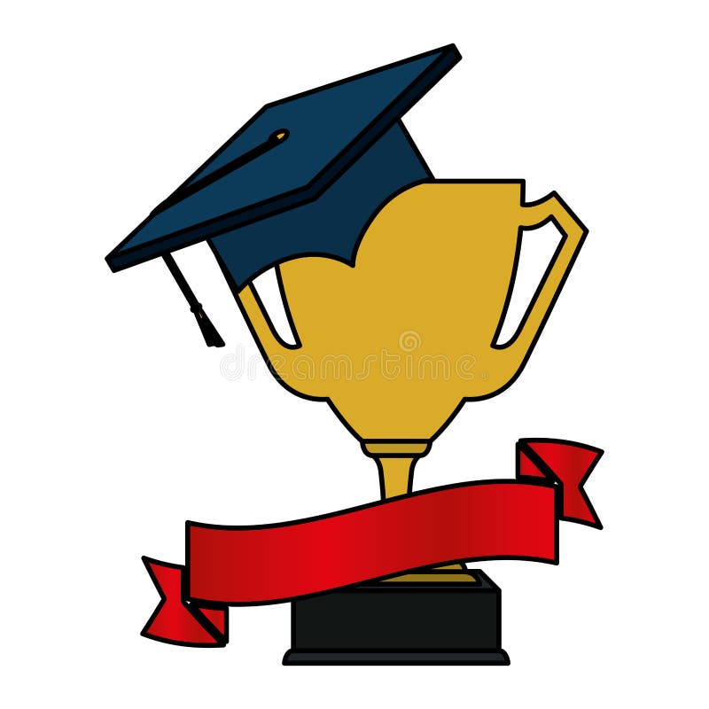 Hat Graduation with Trophy Cup Stock Vector - Illustration of college ...