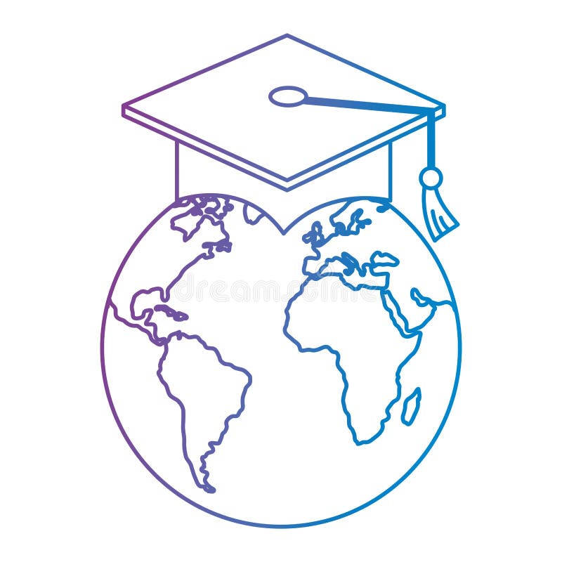 Hat Graduation with World Planet Stock Illustration - Illustration of ...
