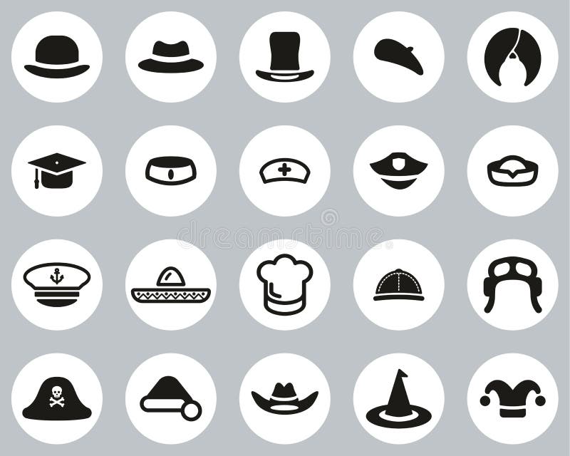 Hat Icons Black & White Flat Design Circle Set Big Stock Vector ...