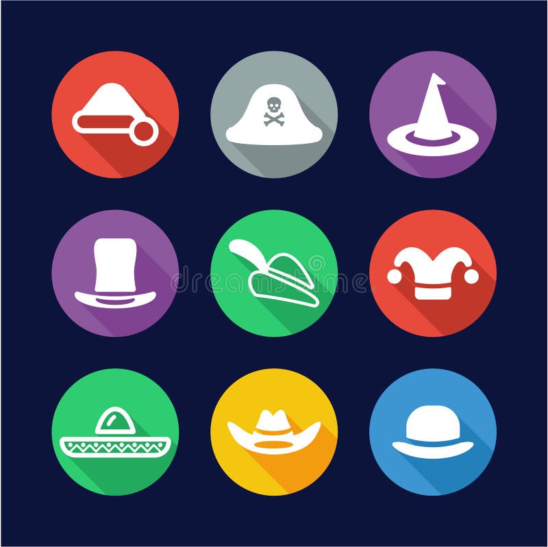 Hat Icons Flat Design Circle Set 2 Stock Vector - Illustration of color ...